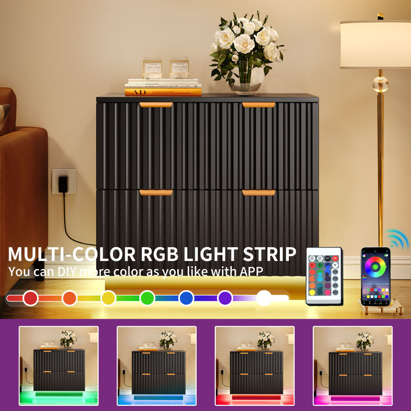 Balconera Lawrin 31.5'' Wide 2 -Drawer File Cabinet with Led Light ...