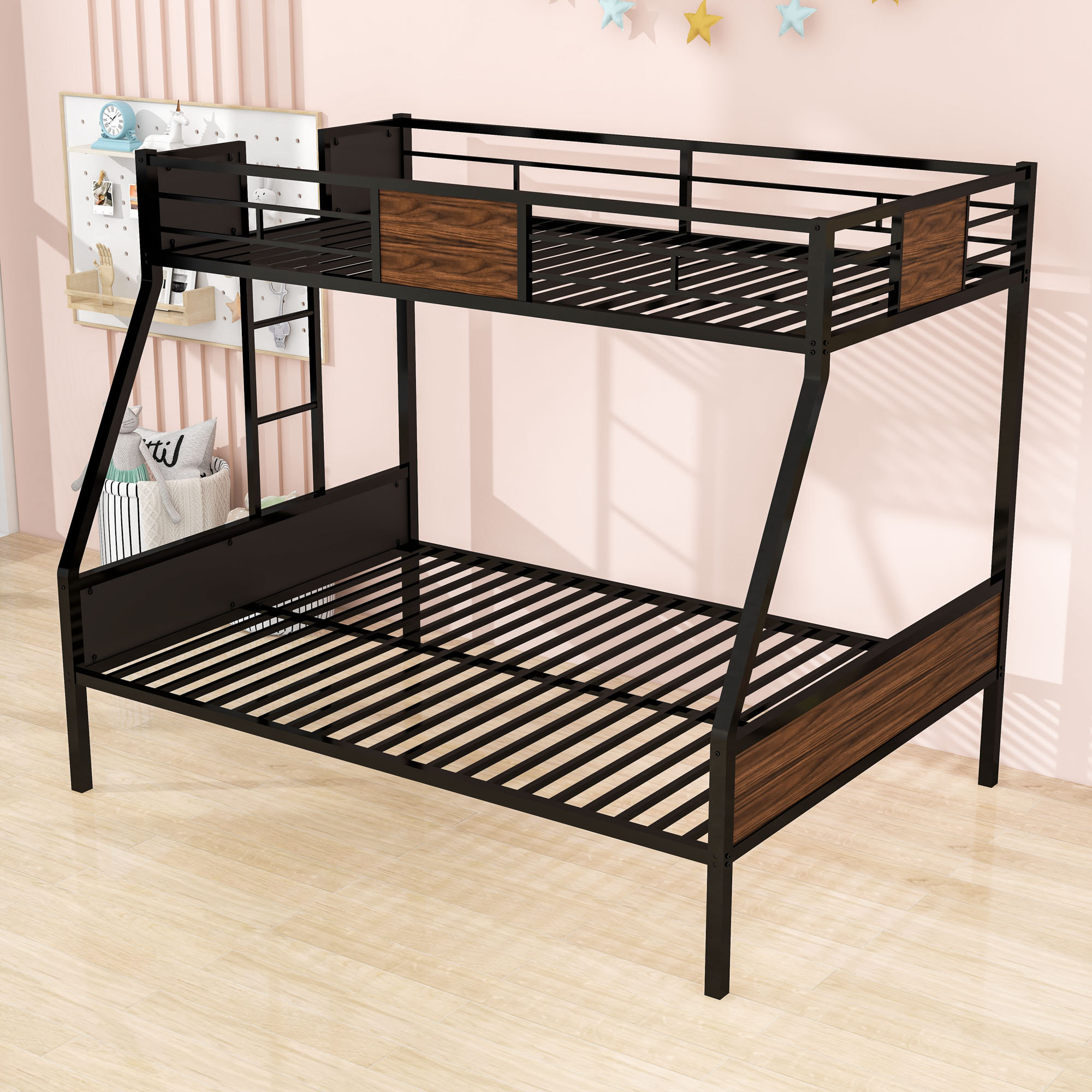 Mason & Marbles Twin-Over-Full Metal And Wood Bunk Bed With Safety Rail ...