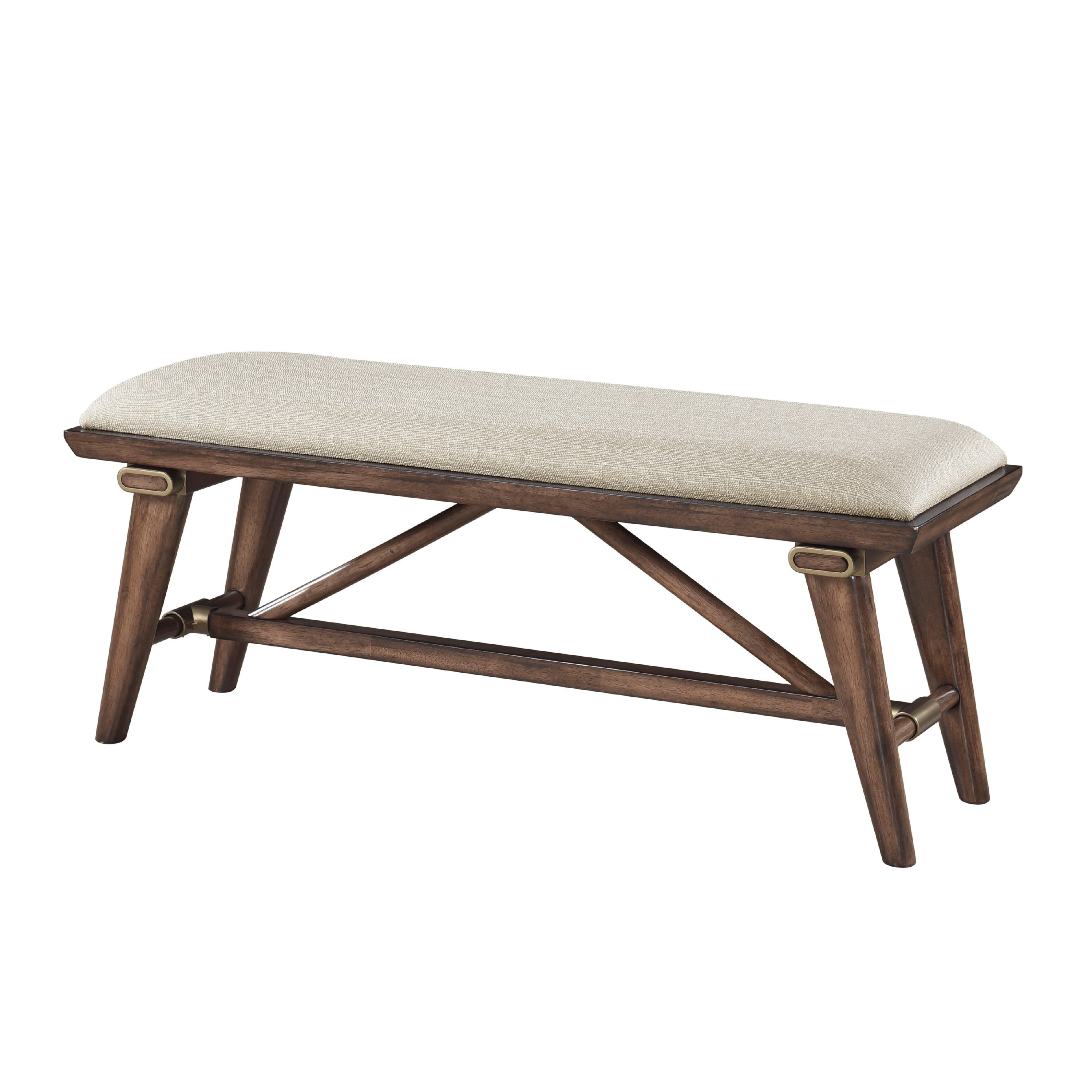 Benjara Manny Bench With Brown Angled Legs, Cream Textured Polyester ...