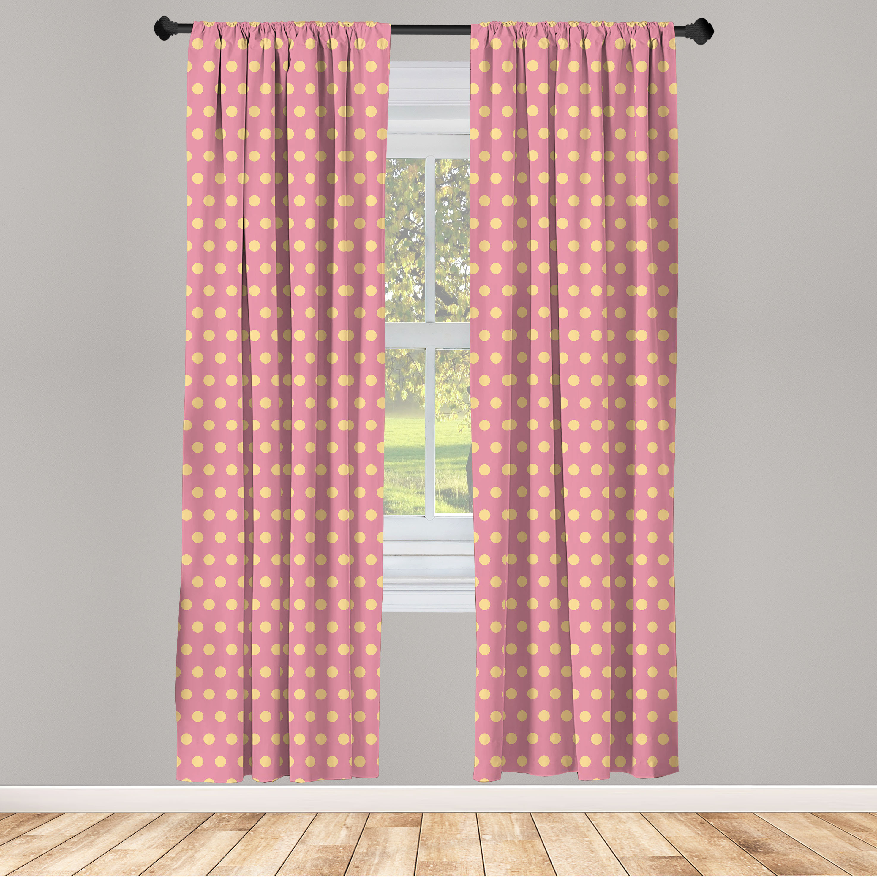 Ambesonne Polka Dots 4-Panel Curtains, Retro Modern Rounds, Salmon and ...