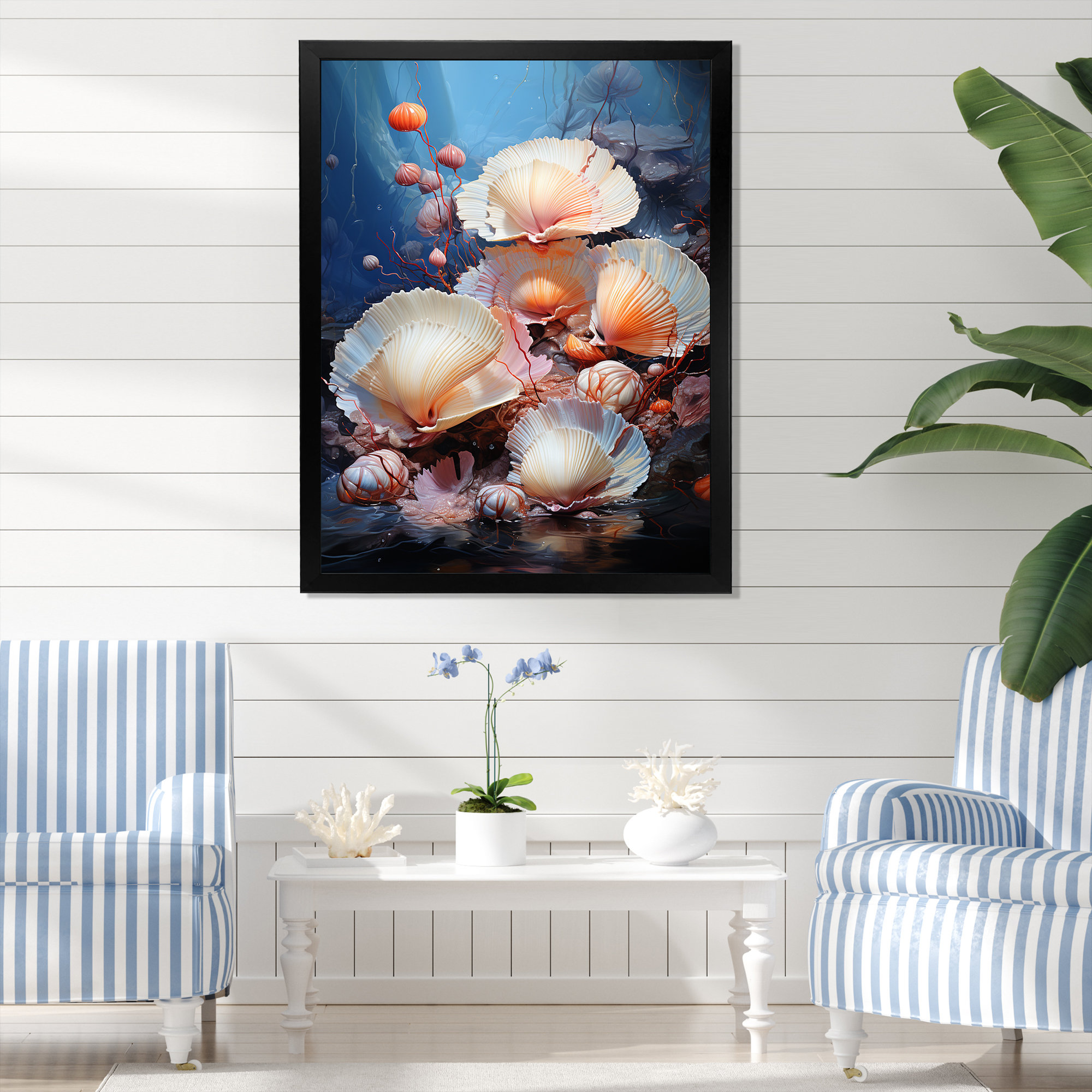 Design Art Underwater Dreams Aquatic Clam - Clam Wall Art Living Room ...