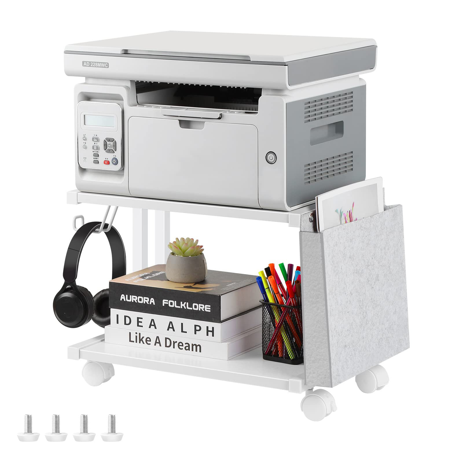 hongzhi Printer Stand Under Desk Printer Table With Wheels 2 Tier Small ...