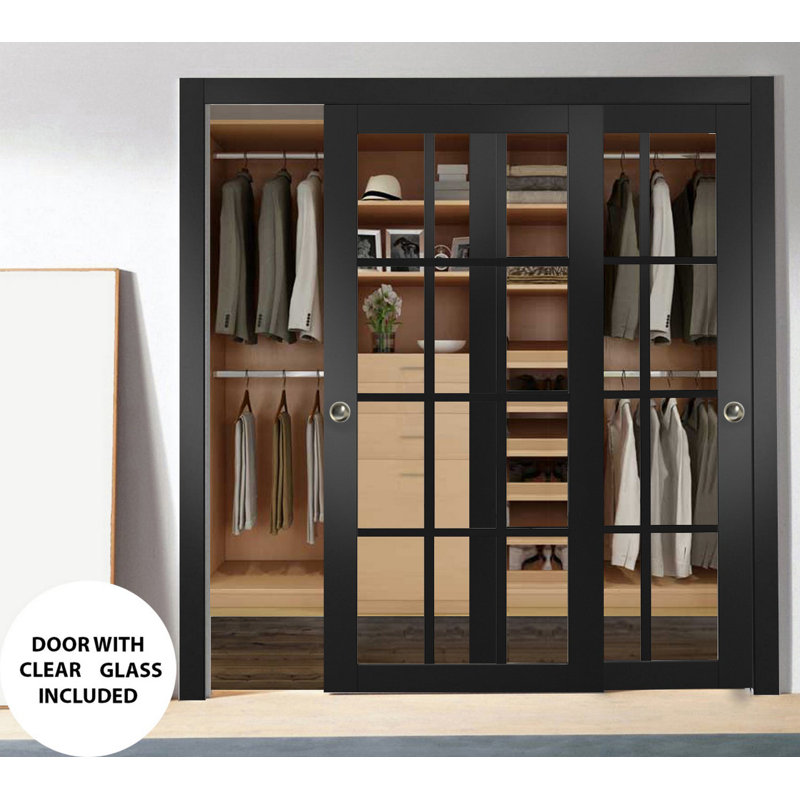 SARTODOORS Felicia Clear Glass Sliding Closet Black Doors | Wayfair