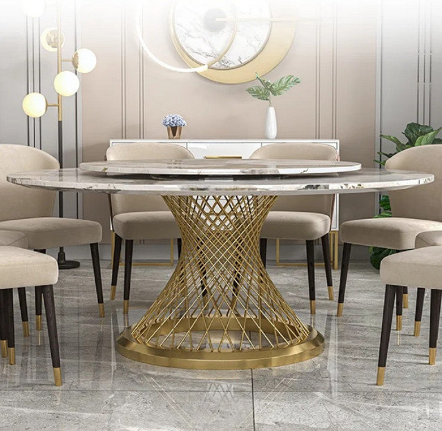 Glamour Furnishings Custom Luxury Marble Round Table – Fits 10-15 ...