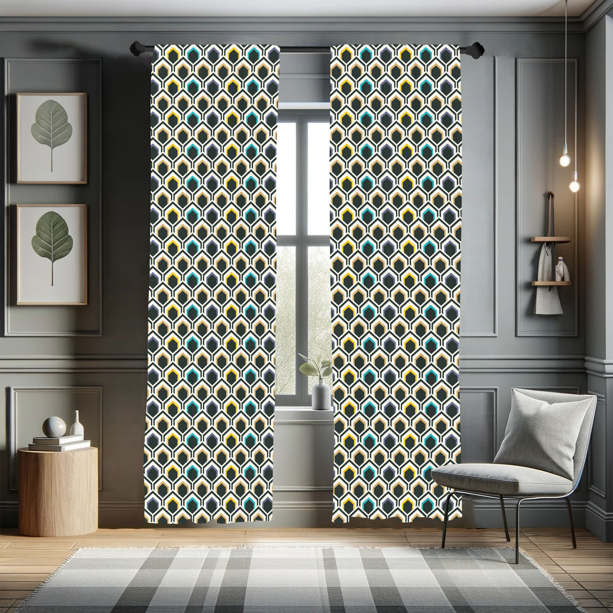 Wrought Studio™ Geometric Curtains, Hexagonal Overlapping, Pair of 28 ...