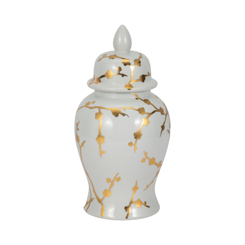 House of Hampton® Elegance 14" White Ceramic Temple Jar with Gold ...