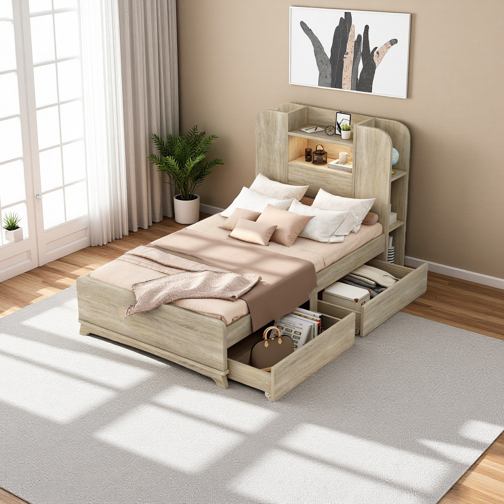 Latitude Run® Twin Size Storage Platform Bed Frame With With Two ...