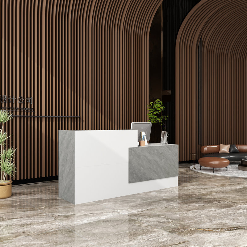 Wrought Studio™ 86.6'' W Rectangular Reception Desk With Open Shelves ...