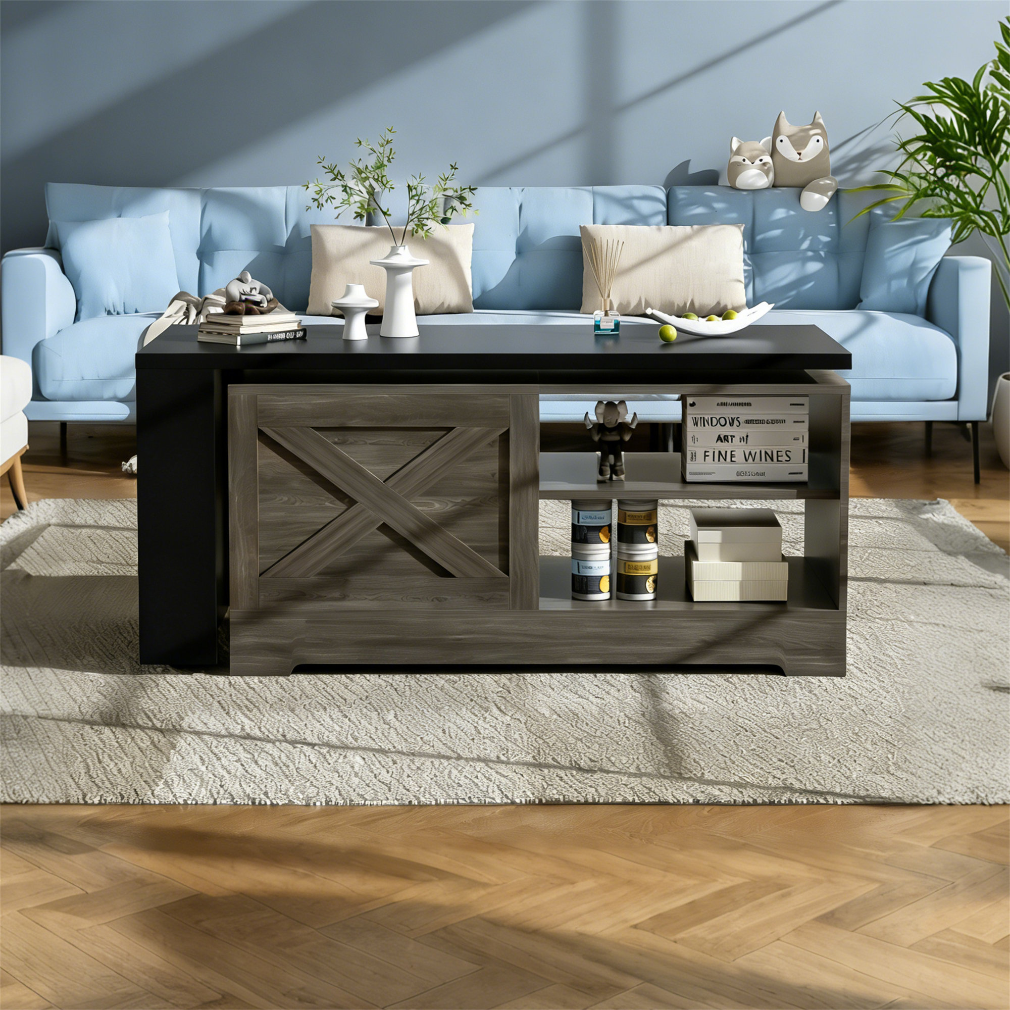 Latitude Run® Lift-Top Coffee Table, Wooden Rectangular Centrepiece ...