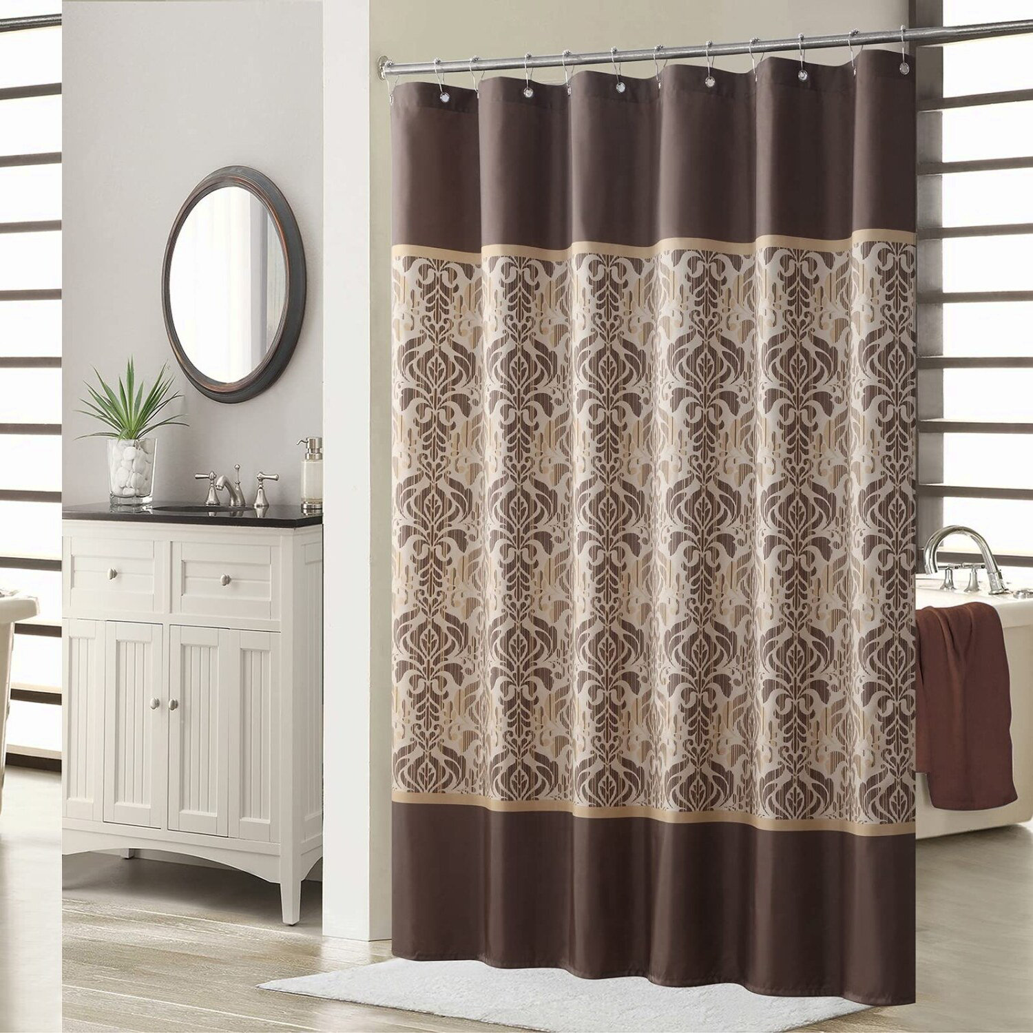 Foundry Select Rustic Bronze Damask Waterproof Shower Curtain - Vintage ...