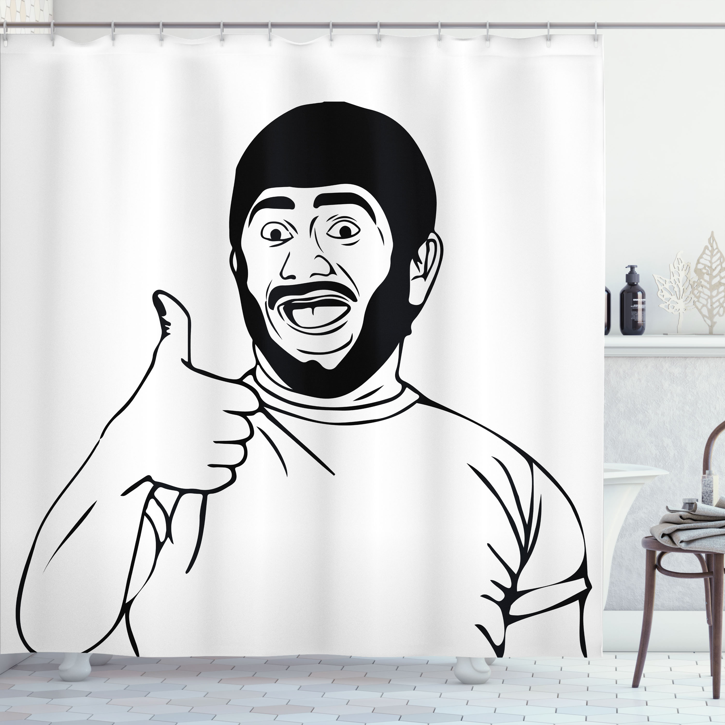 Ivy Bronx Humor Shower Curtain Nice Job Bro Thumbs 69"Wx70"L Black and ...