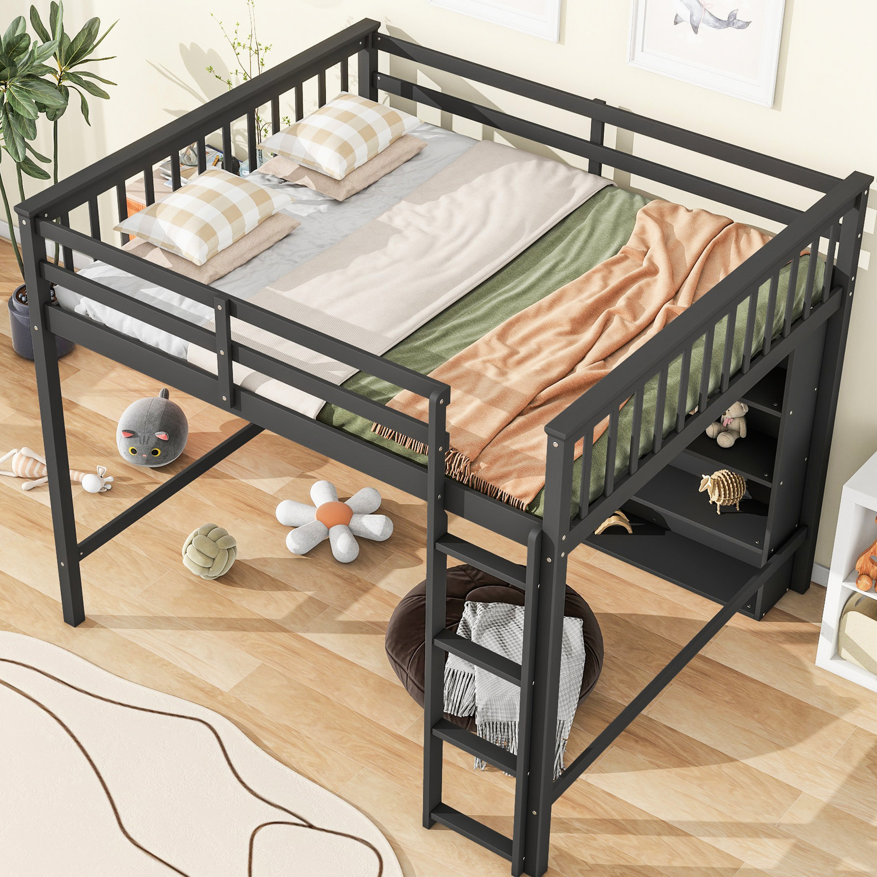 Latitude Run® Loft Bed With 8 Shelves & , White - Organize Your Bedroom ...