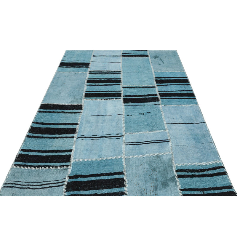 Lofy Blue Patchwork Wool Handmade Area Rug | Wayfair