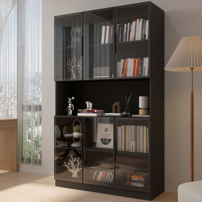 Hokku Designs 110 '' W Black Combination Bookcase With Glass Doors And ...