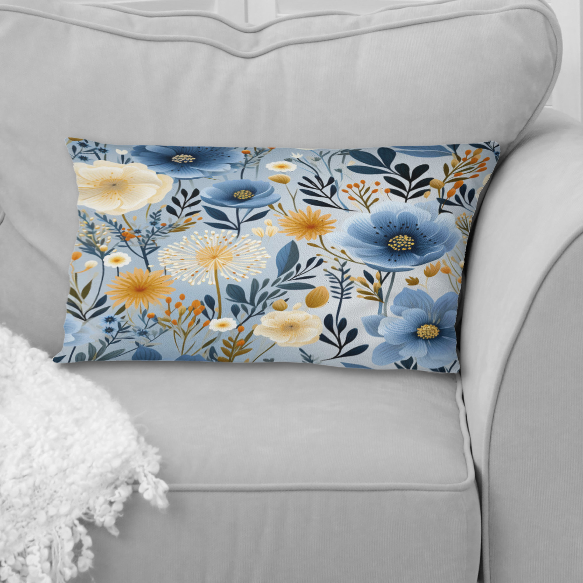 Design Art Blue Boho Chic Floral Pattern - Floral Printed Pillow | Wayfair