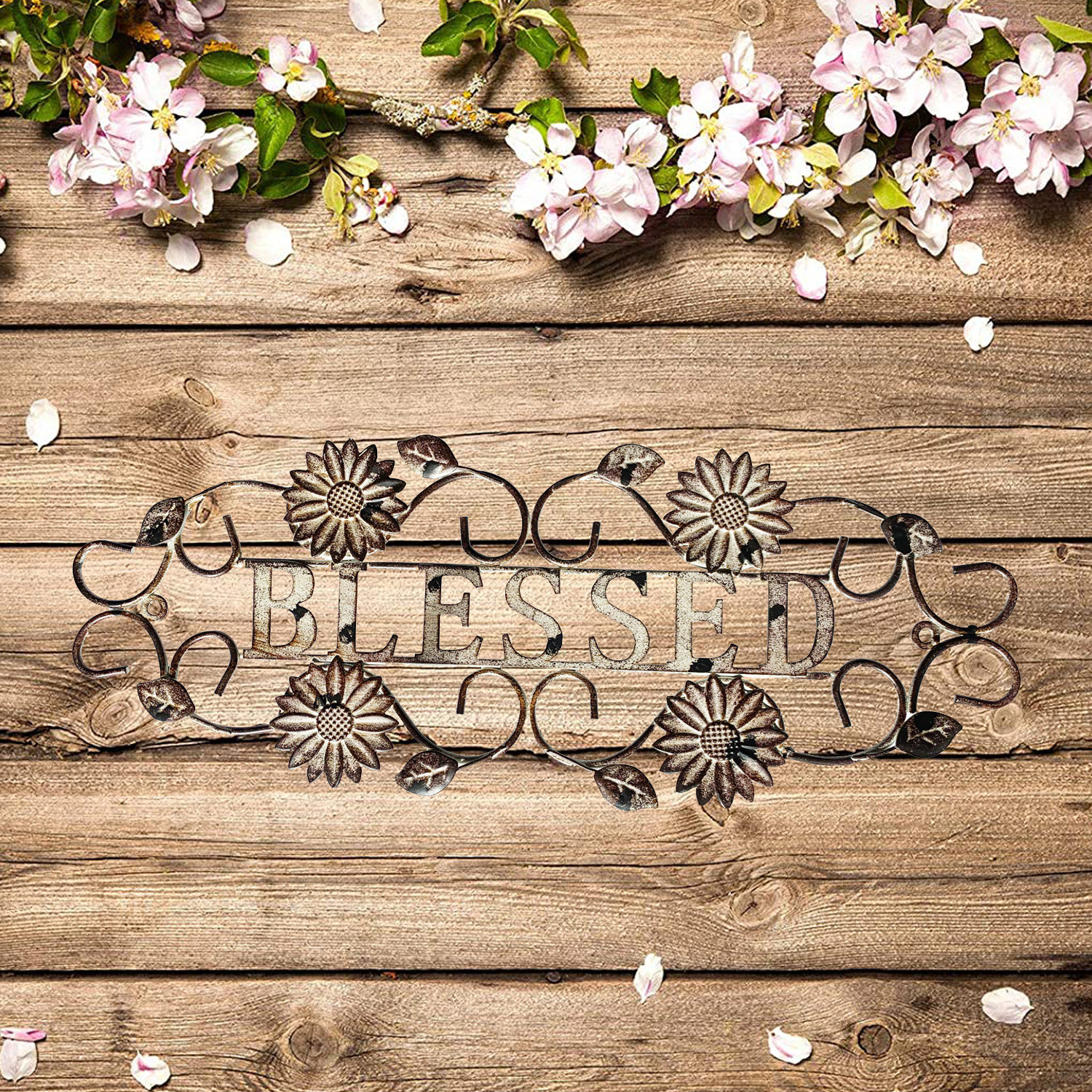 August Grove Metal Hanging Blessed Wall Art Sign For Home Decor 17" L ...