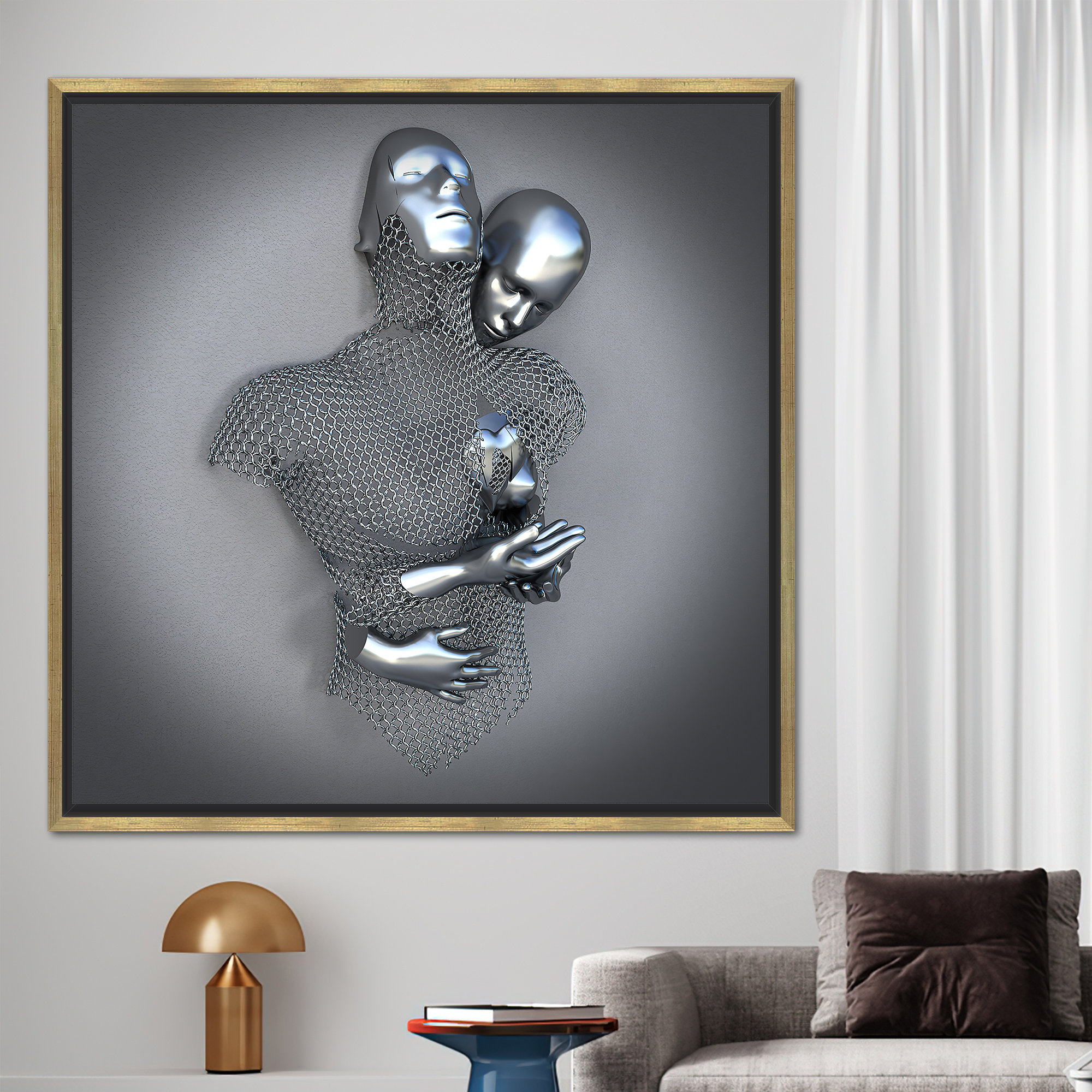 Mercer41 Couple qui embrasse une toile 3D, art sur toile métallique ...