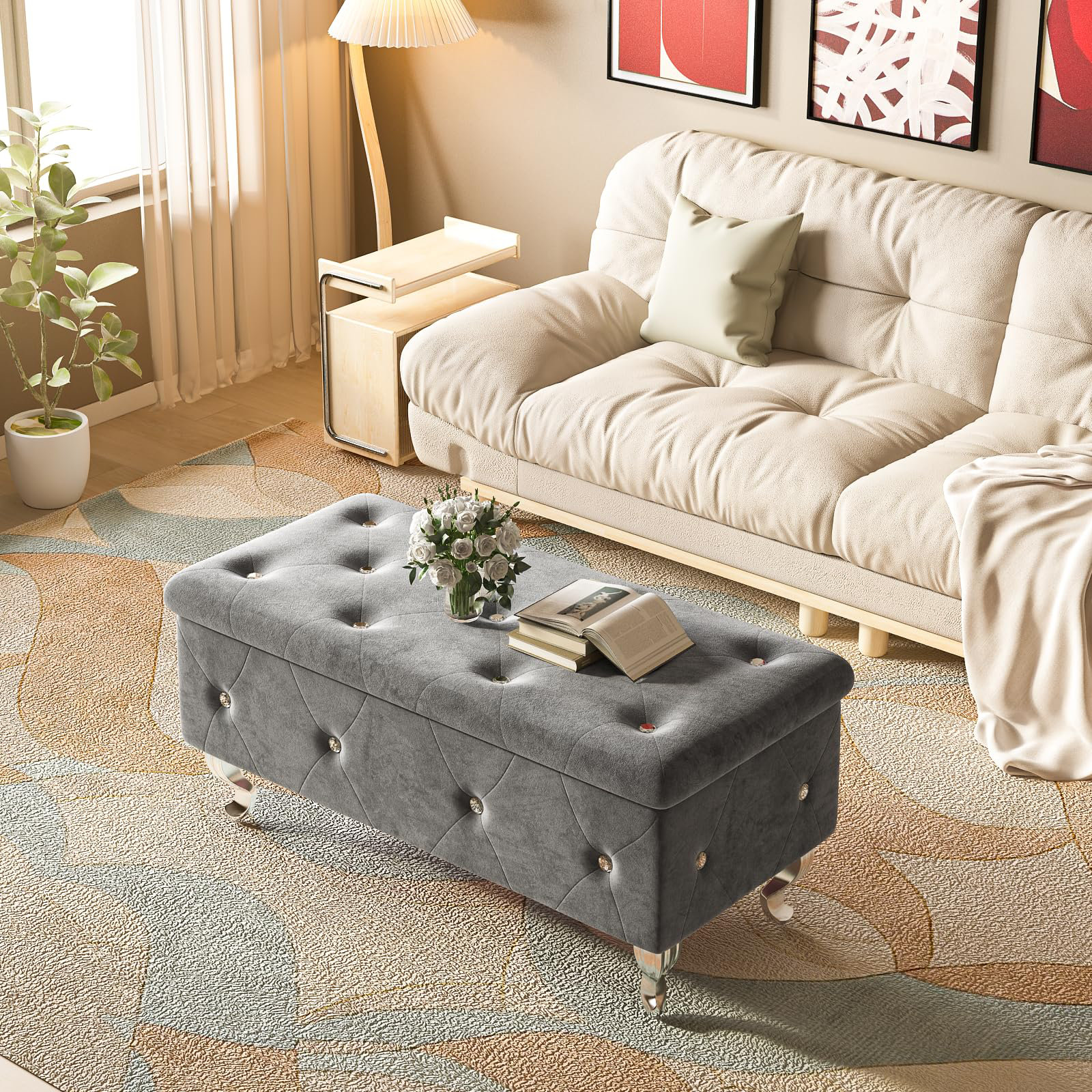 House of Hampton Luxury Tufted Storage Ottoman with S-Shaped Legs ...