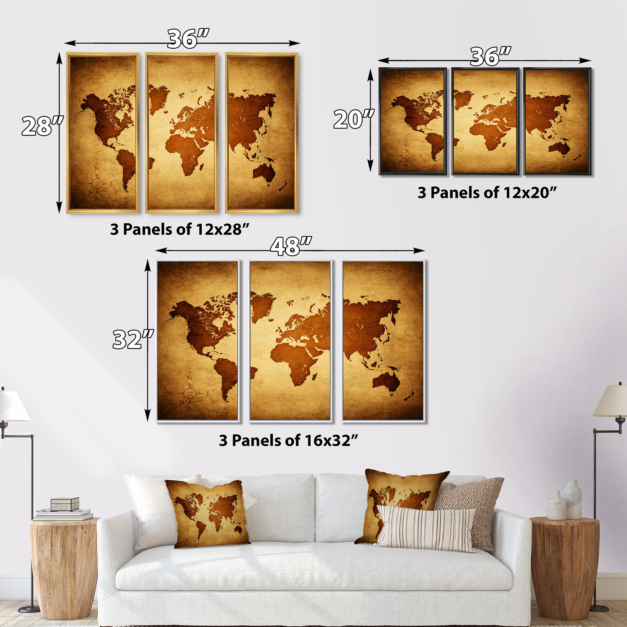 17 Stories Ancient Map of The World VI - 3 Piece Floater Frame Graphic ...