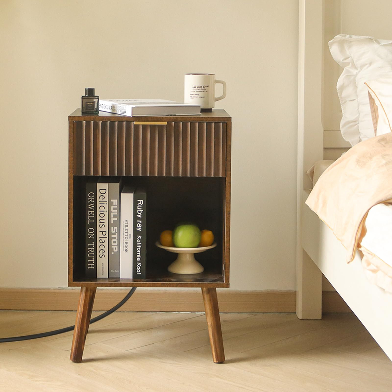 George Oliver Mid Century Modern Nightstand With Charging Station ...