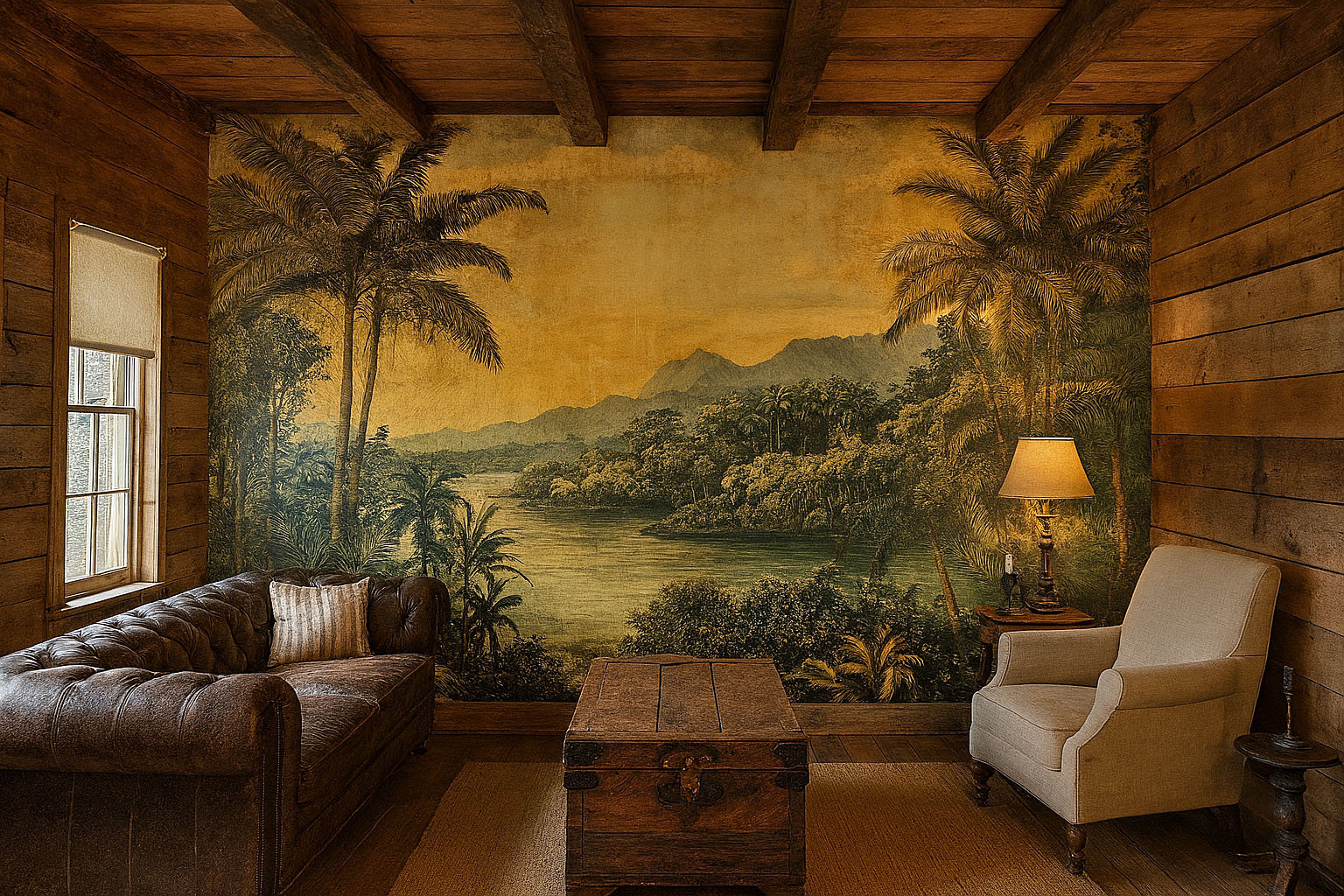 Bayou Breeze Vintage Tropical Landscape Wall Mural – Rustic Palm Tree ...