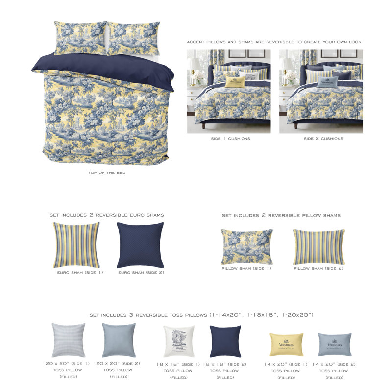 6ix Tailors Fine Linens Giverney Yellow Cotton 8 Piece Comforter Set ...