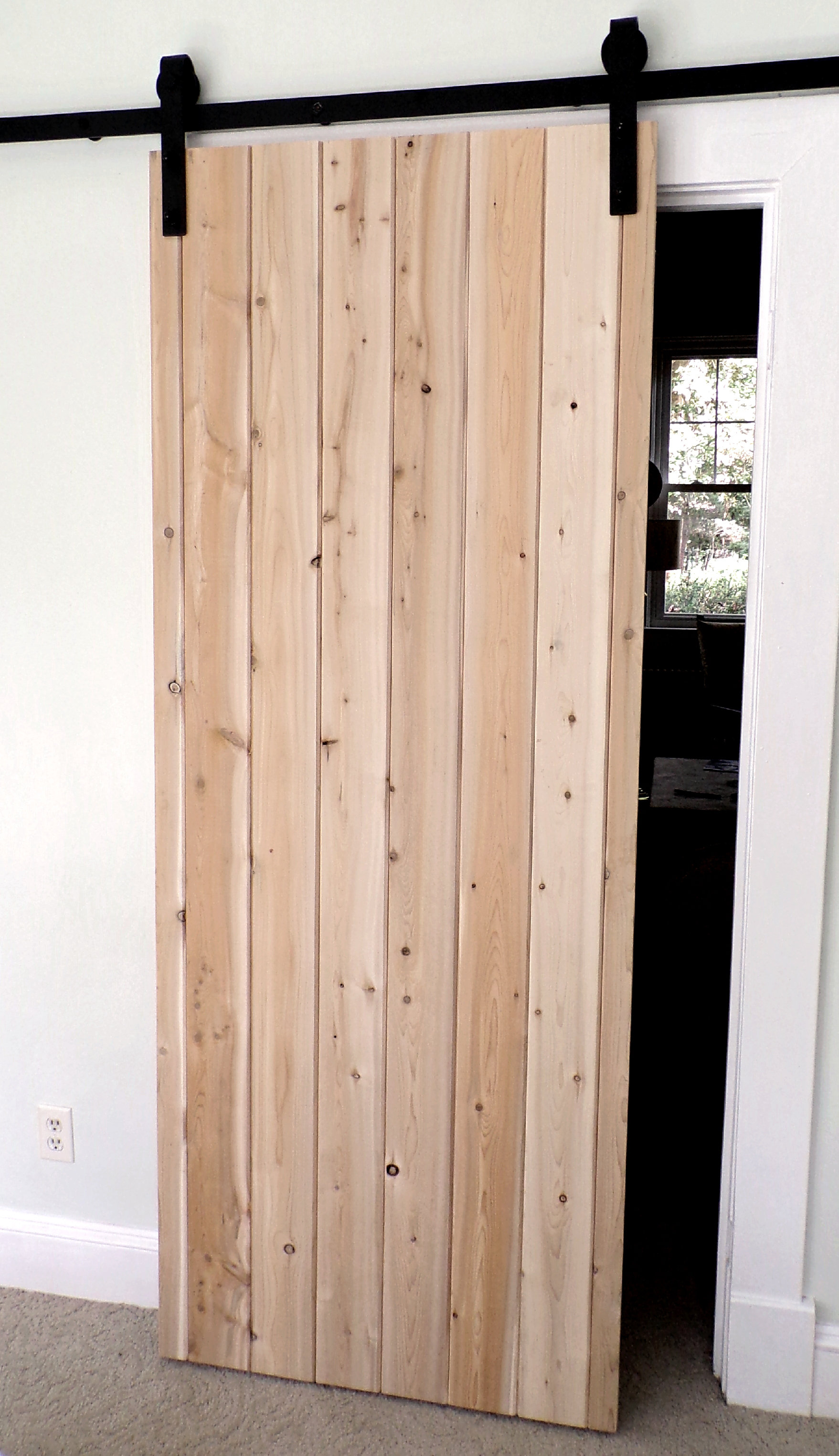 Bar Harbor Cedar Panelled Wood Finish Barn Door without Installation ...