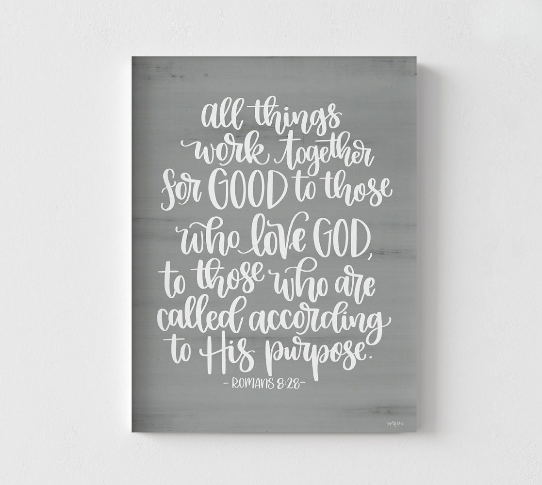 WeFrameArt Romans 8:28 Poster Print, Framed Biblical Verse, Grey Romans ...