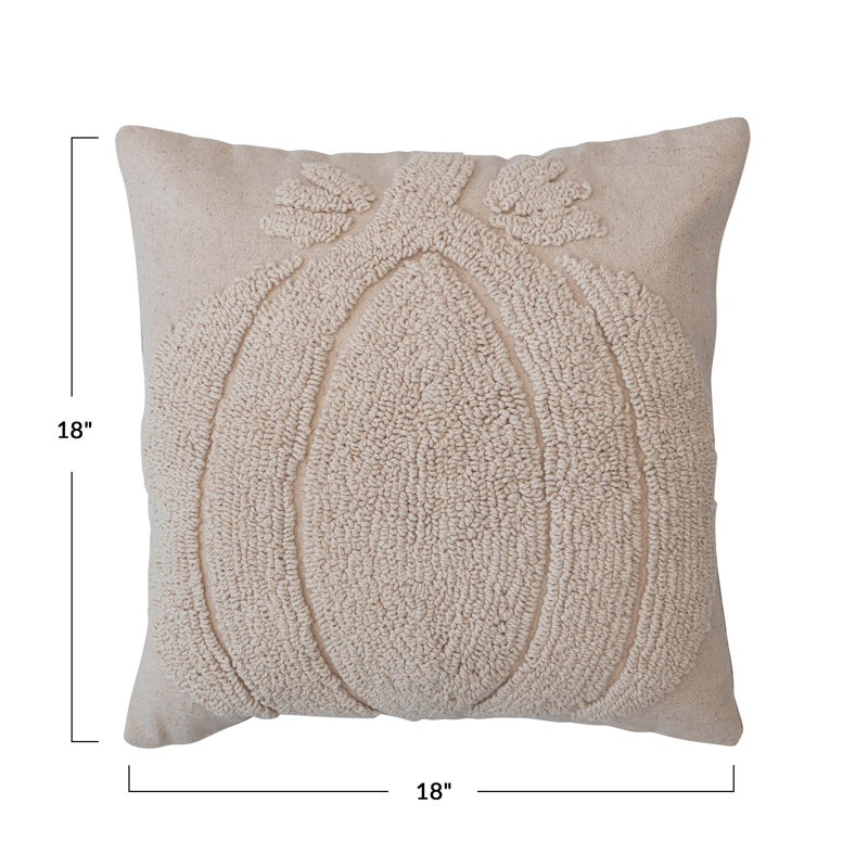 Creative Co-Op Square Cotton Slub Tufted Pillow With Pumpkin & Chambray ...