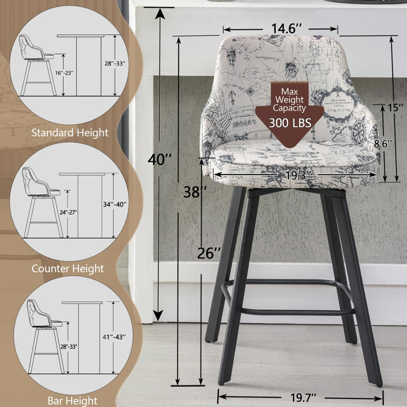 George Oliver Bar Stools Set of 2/3/4, 26/30" Swivel High Back Bar ...