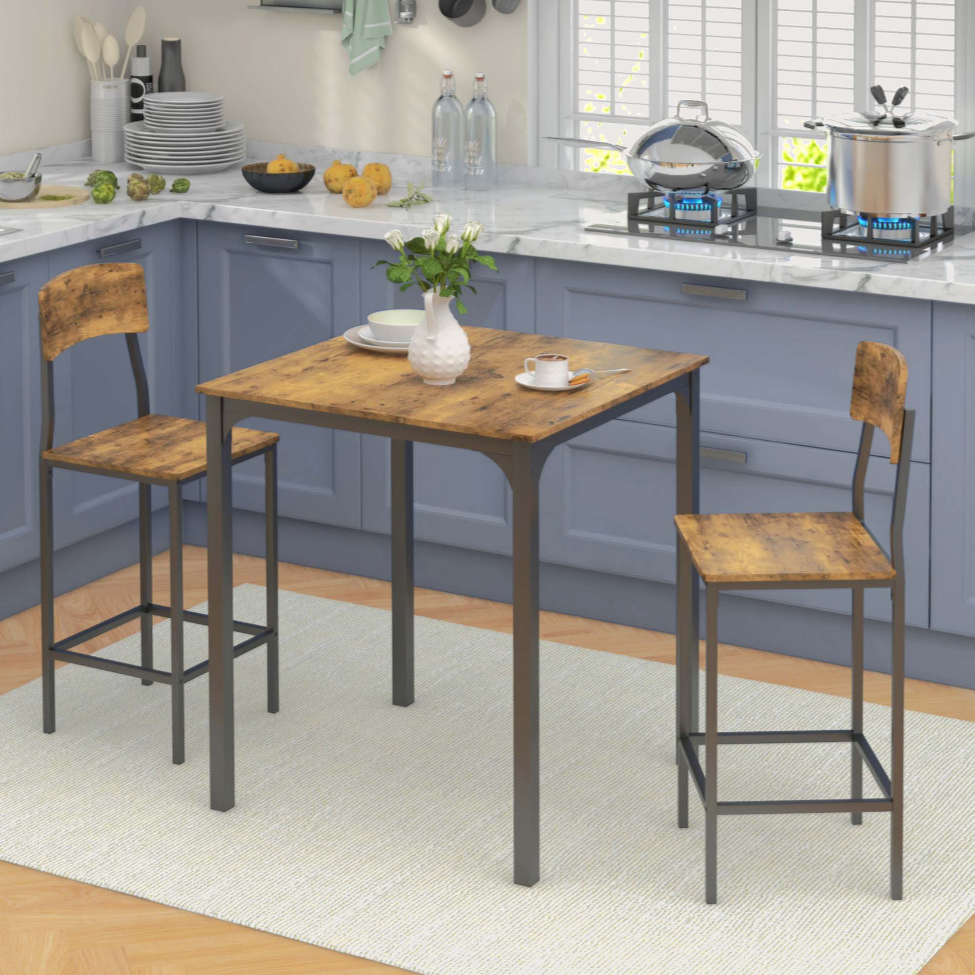 17 Stories 3 Piece Counter Height Bar Table And Chairs Set, Industrial ...