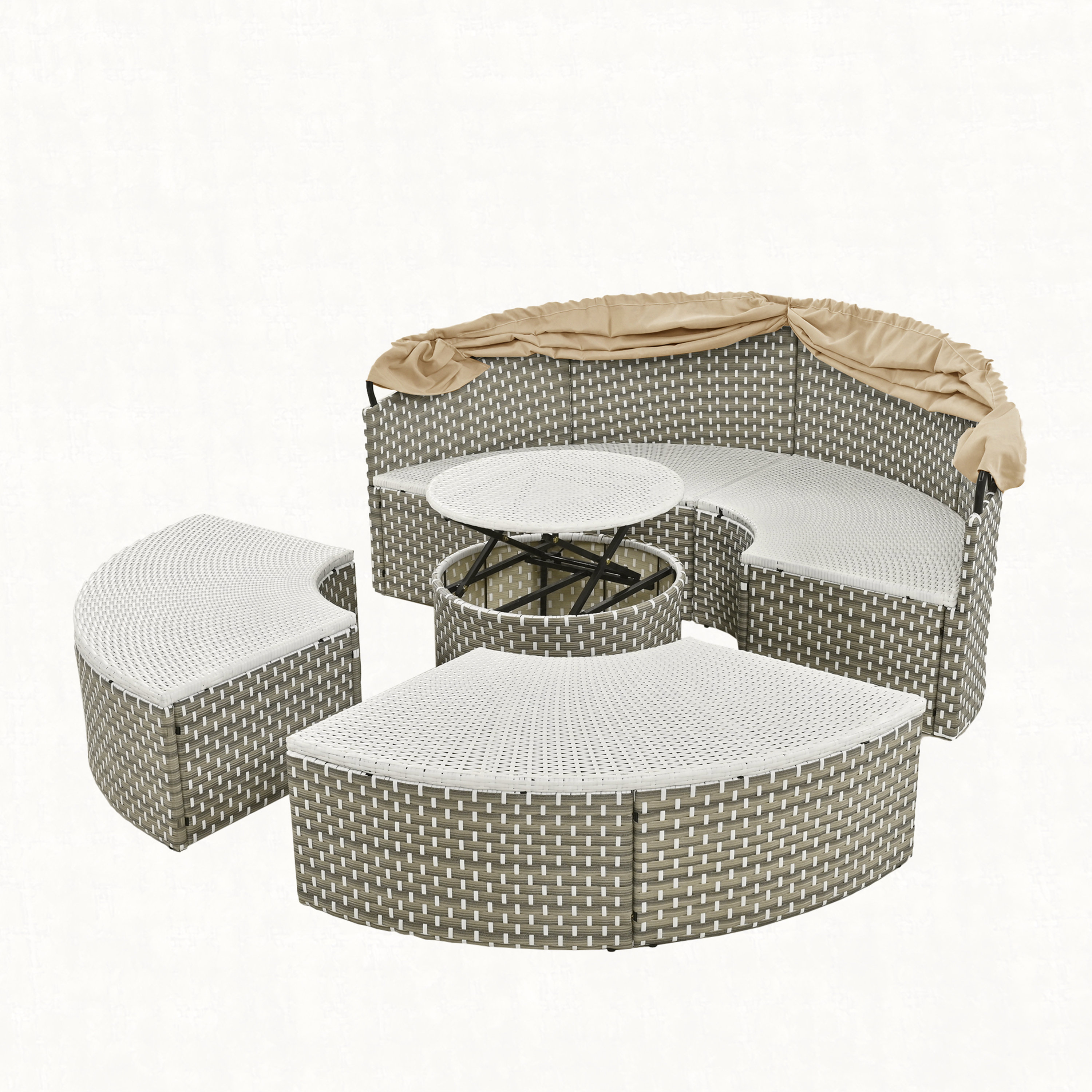 Latitude Run® Patio Furniture Round Outdoor Sectional Sofa Set Rattan ...