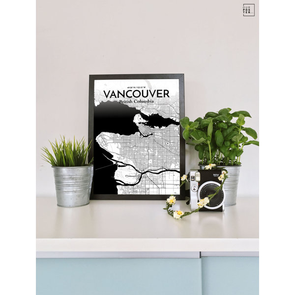 OurPoster.com 'Vancouver City Map' Graphic Art Print Poster in Ink ...