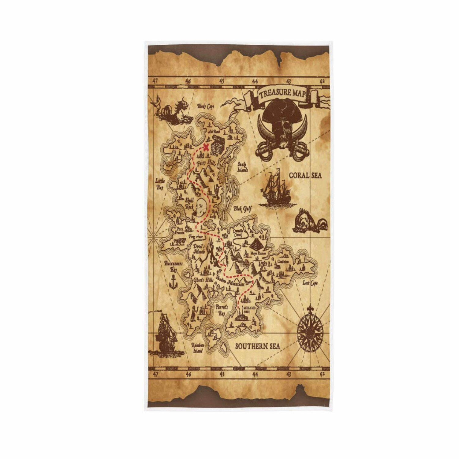 Breakwater Bay TreasureQuest Hand Towels - 30x15 Inch Pirate Map Design ...