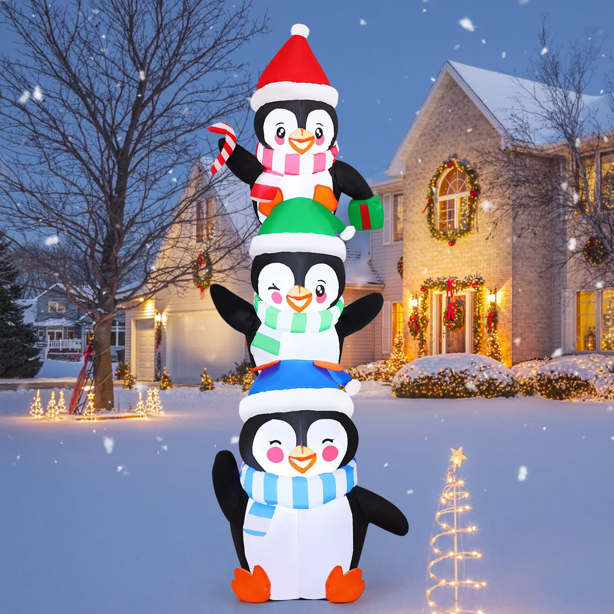 GOOSH Christmas Inflatables 6 Ft Inflatable Christmas Penguin With ...