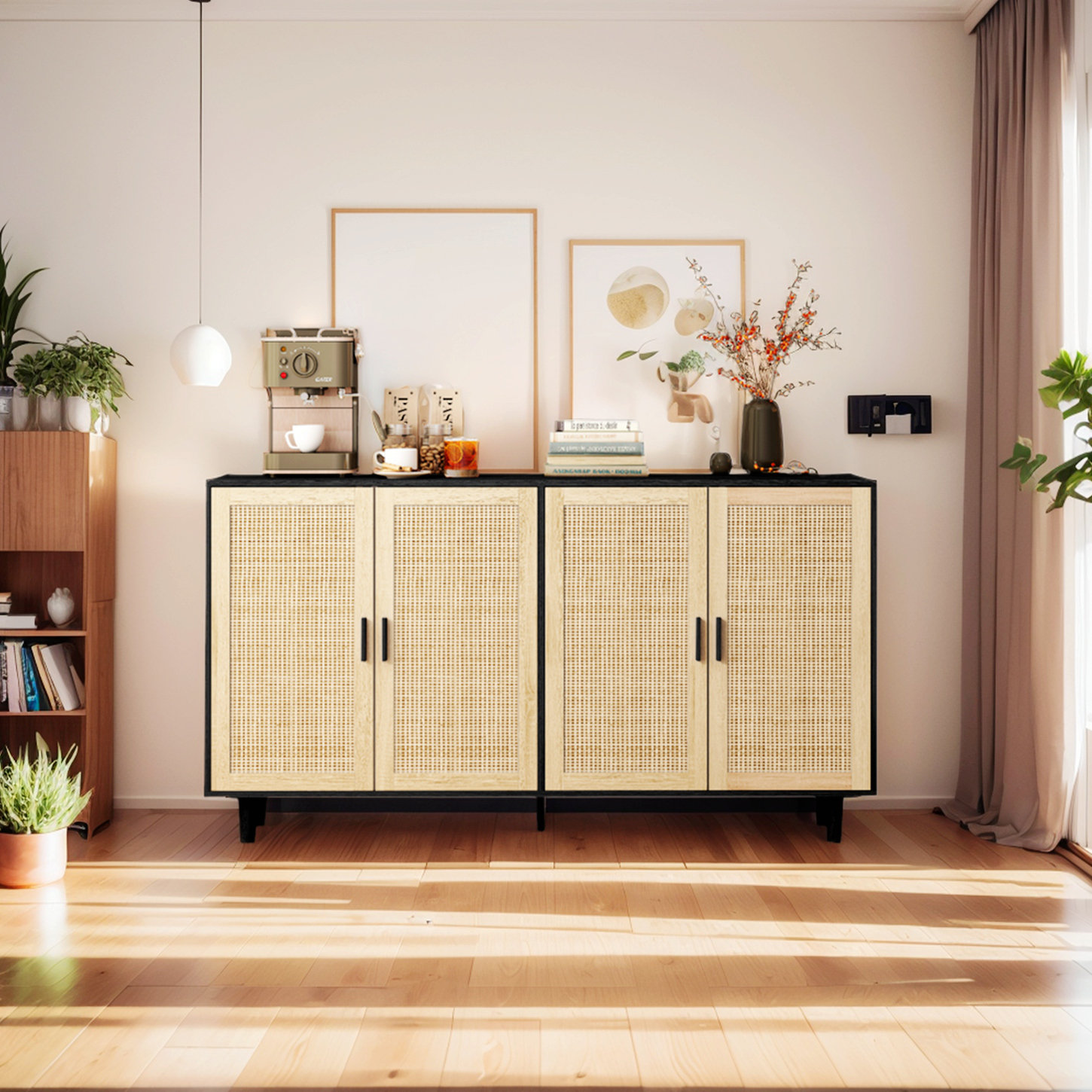 Dakota Fields Functional 4-Door Rattan Decorative Storage Cabinet | Wayfair