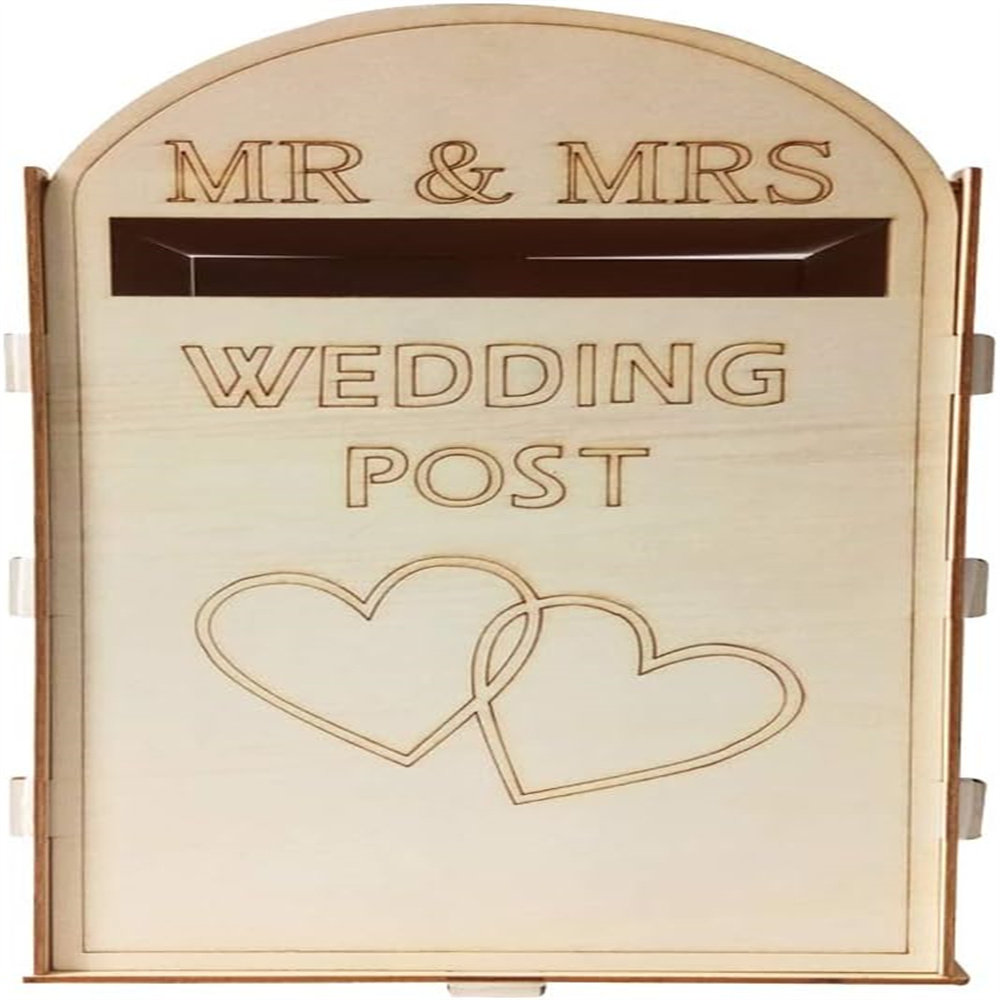 RIZPET Wooden Post Box Card Mailbox Rustic Wedding Card Holder Box Wedding Supplies (With A Key ...