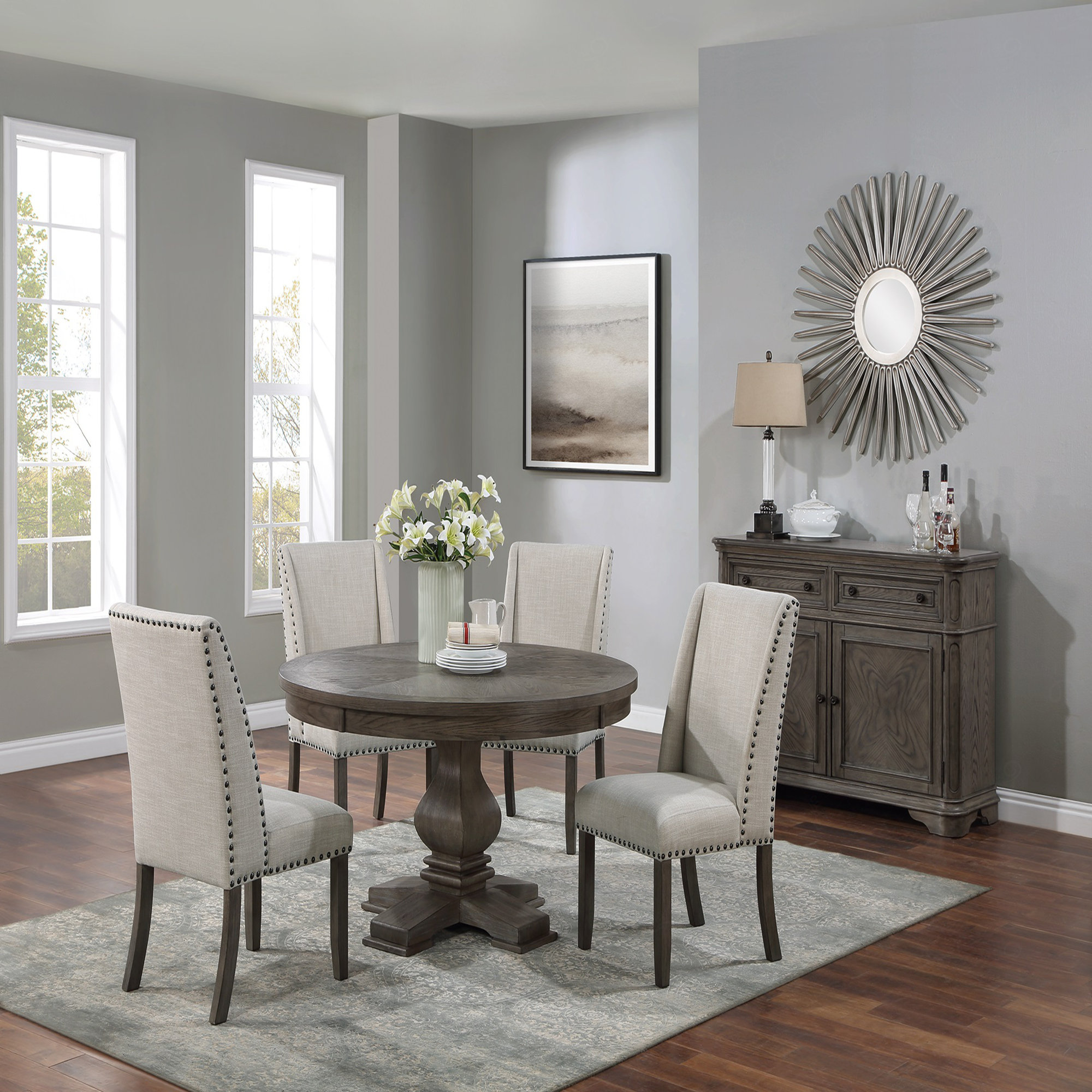 Wildon Home® Traditional Formal 5pc Dining Set Round Table 4x Side ...