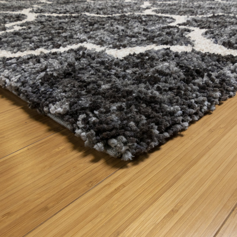 Gertmenian Kuta Luana Casual Ogee Tiled Gray/Ivory Plush Shag Area Rug ...