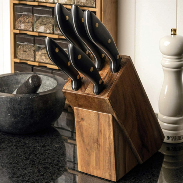 Belfry Kitchen 5-Piece Kitchen Knife Set With Acacia Wood Knife Block ...