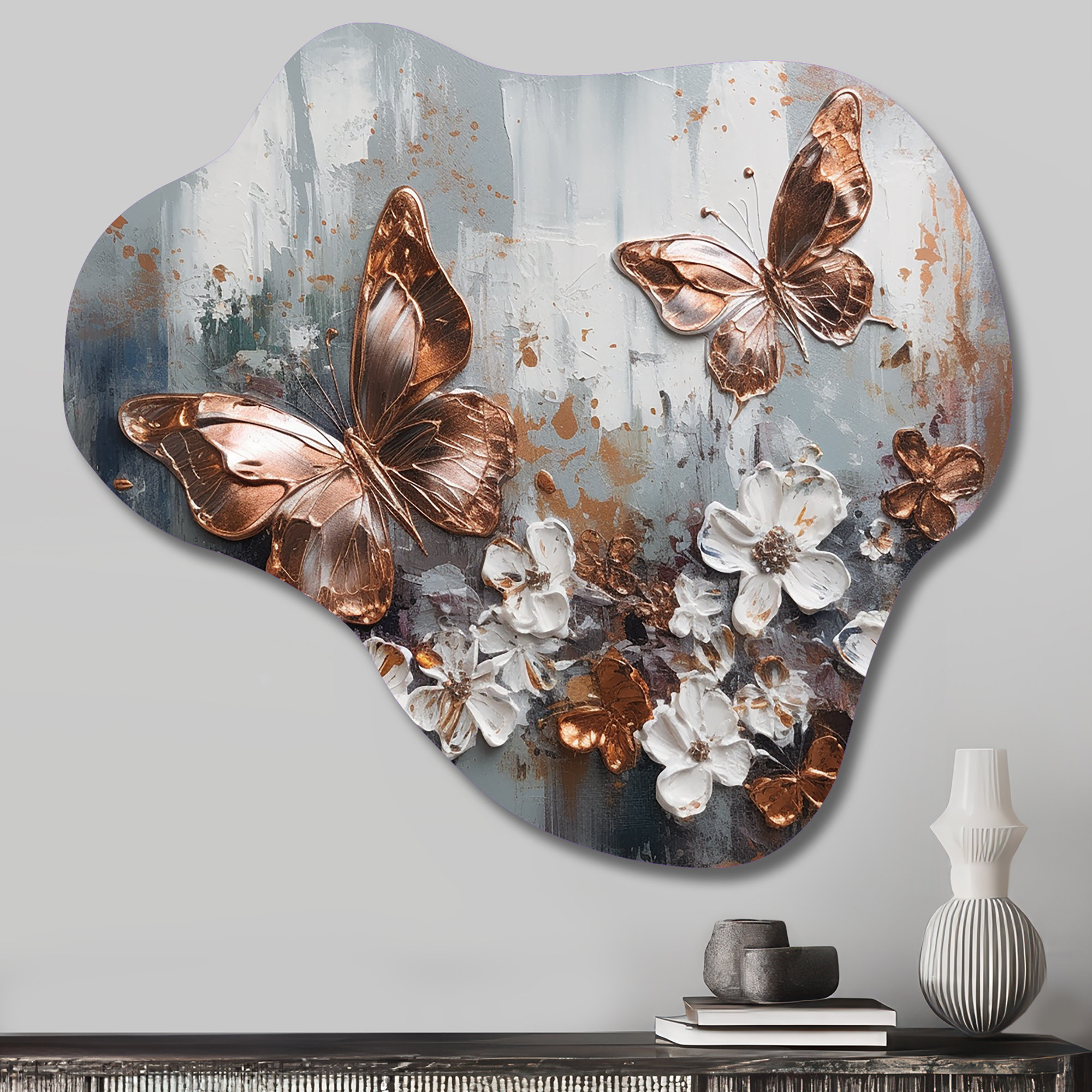 House of Hampton Or rose papillon ailes et fleurs III - nuage mural en ...
