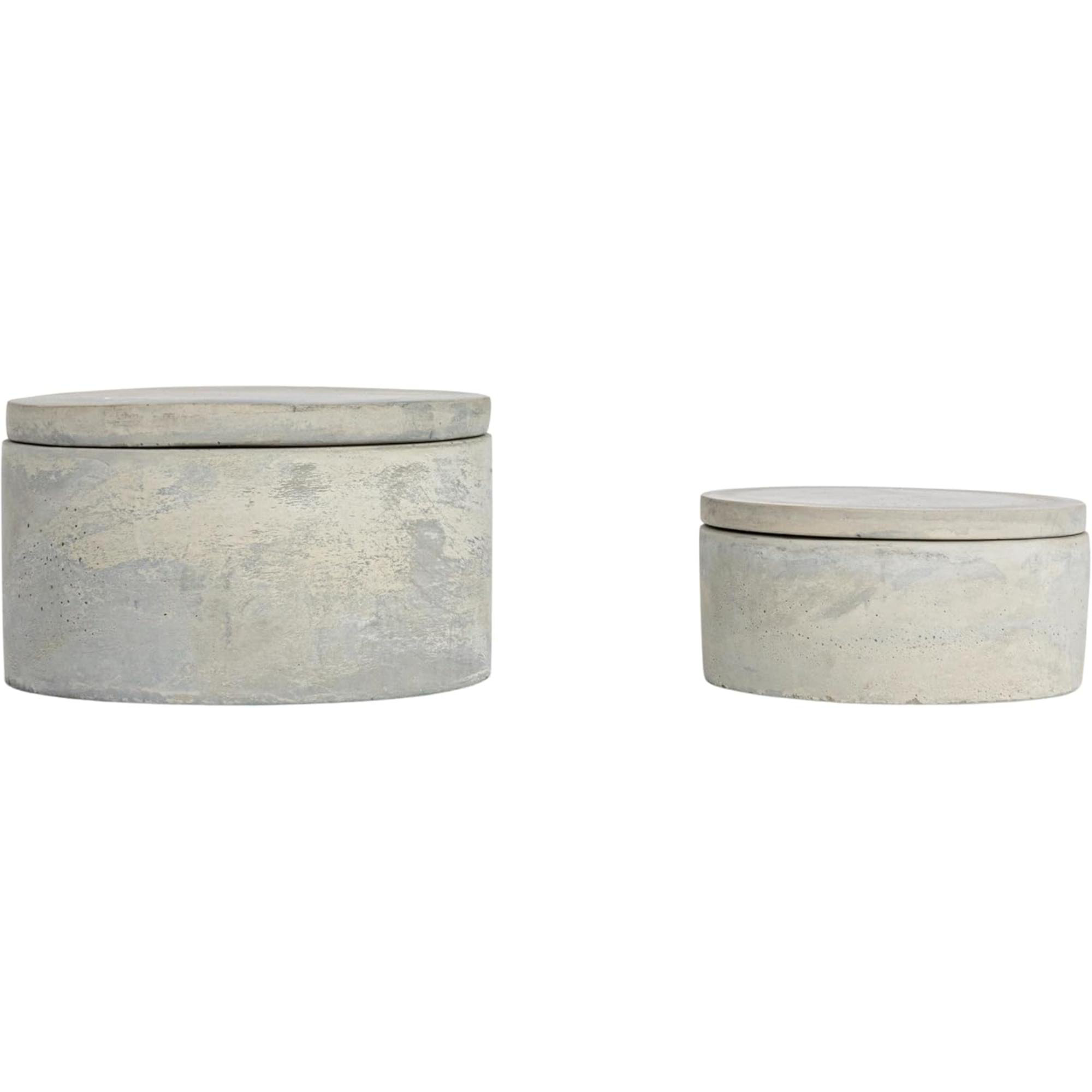 17 Stories Set Of 2 Grey Round Decorative Cement Lids Boxes | Wayfair