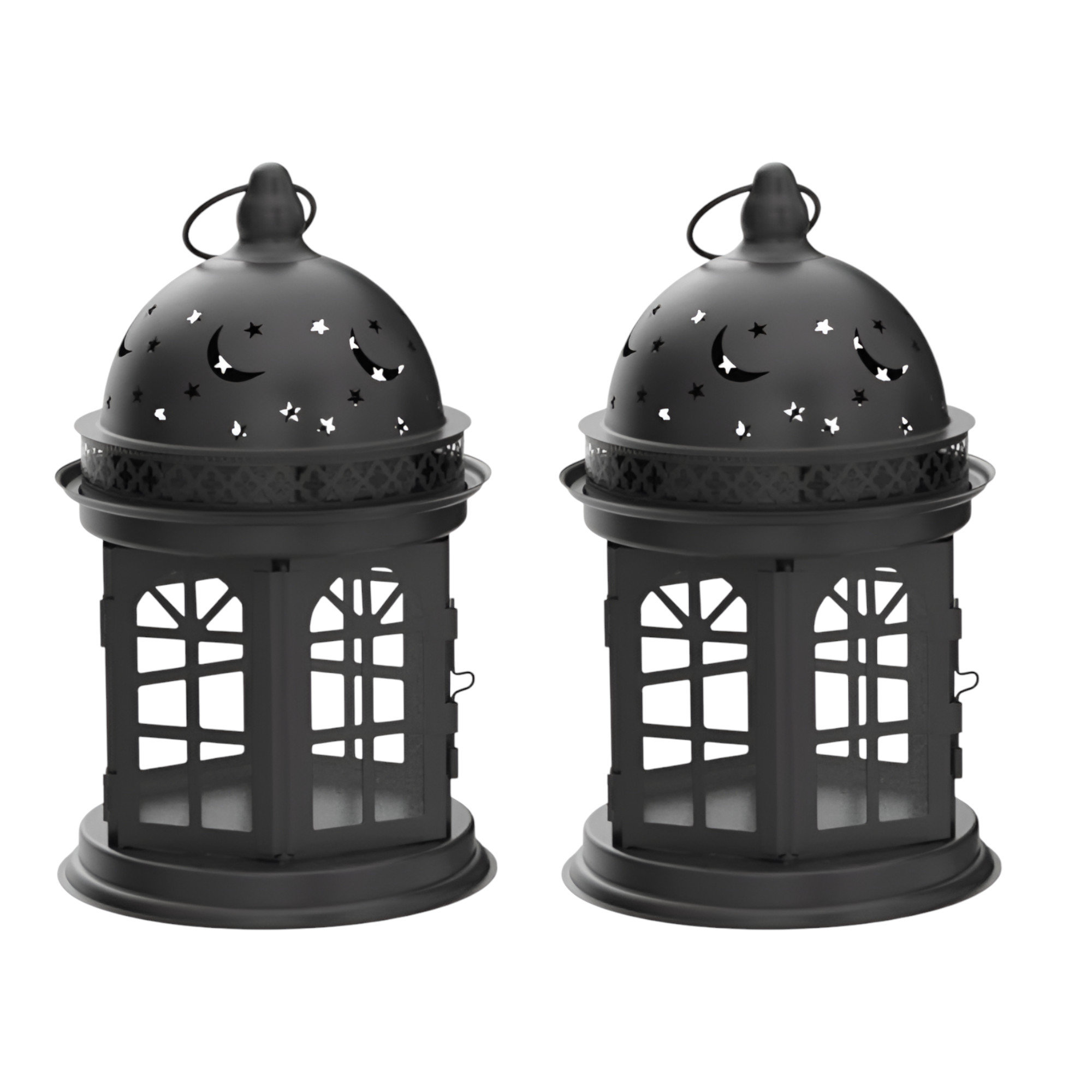 HomeRoots Set of Two Black Metal Celestial Tabletop Lantern Candle Holders | Wayfair