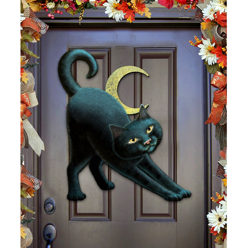 The Holiday Aisle® Spooky Halloween Cat Wooden Door Mural | Wayfair