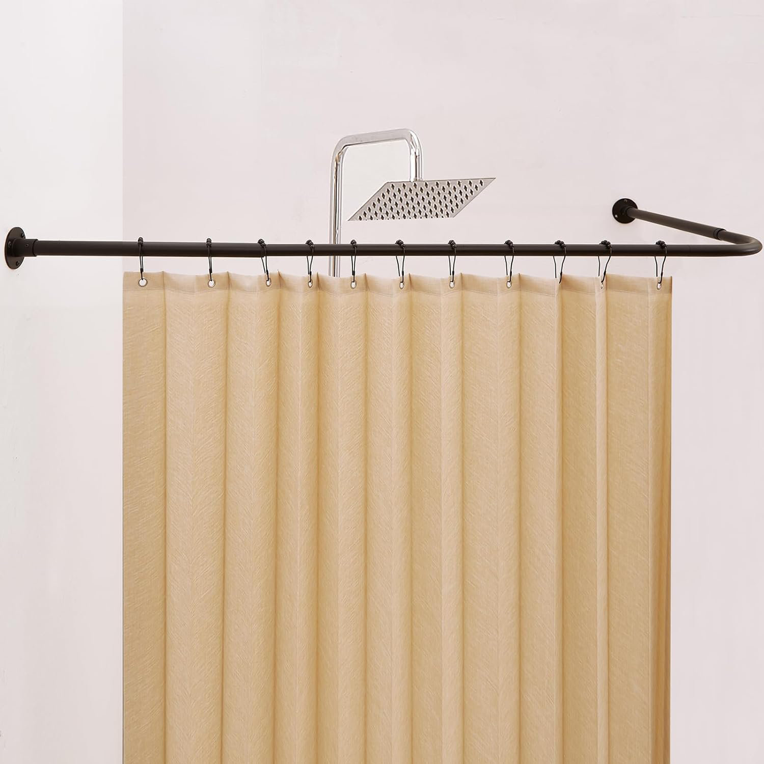Masoter 53'' L-Shaped Wall Mounted Required Shower Curtain Rod & Hook ...