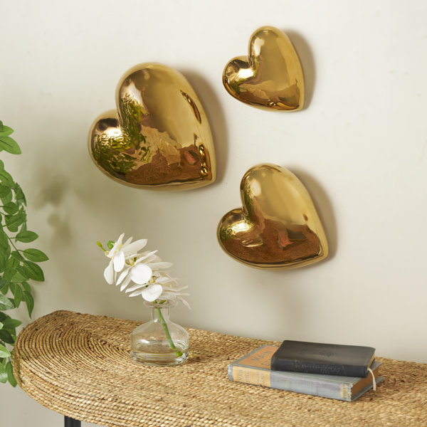 Mercer41 Cole And Grey Ceramic Slanted Heart Wall Decor With Varying ...