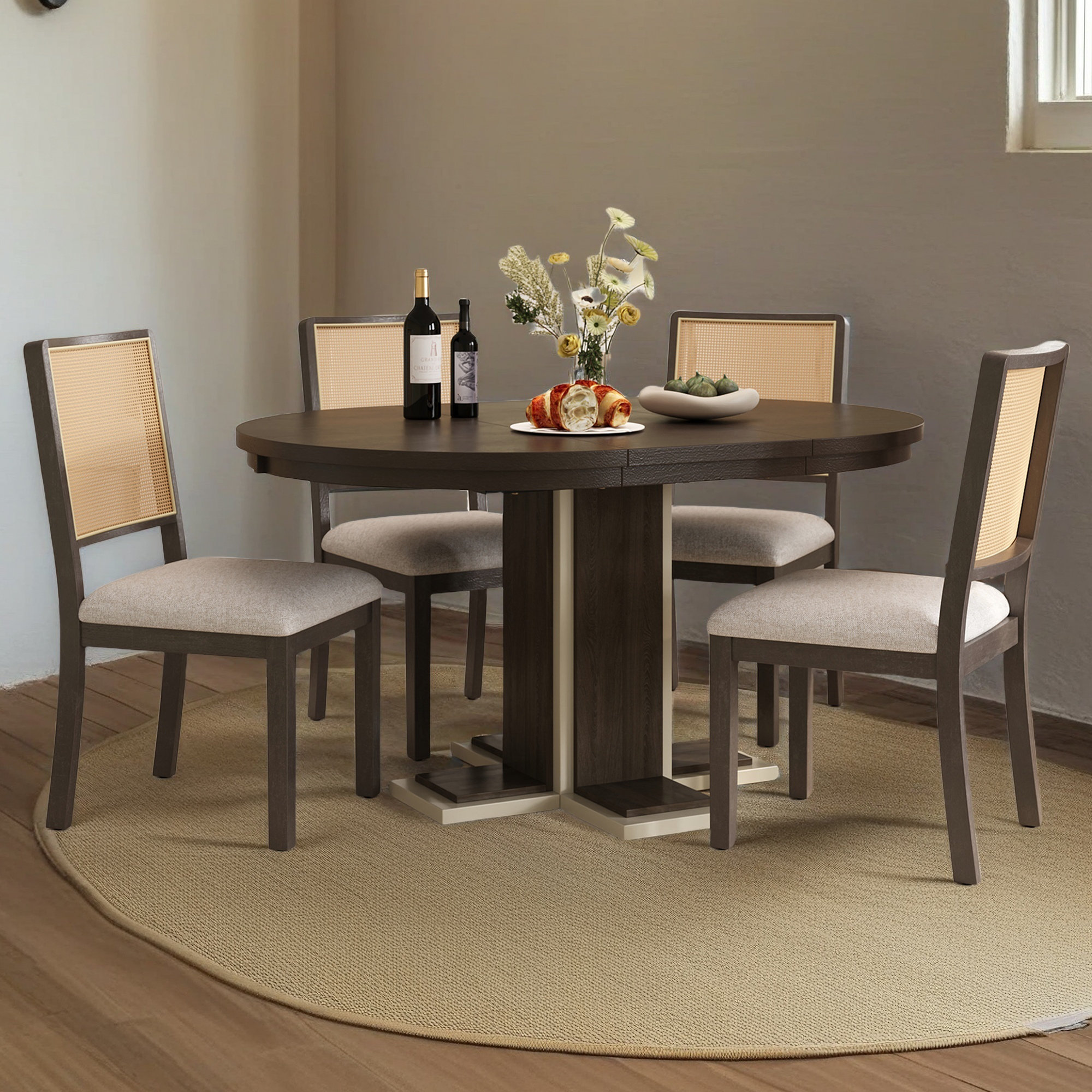 Bay Isle Home™ Round Dining Table For 4 With Chairs Set, Extendable ...