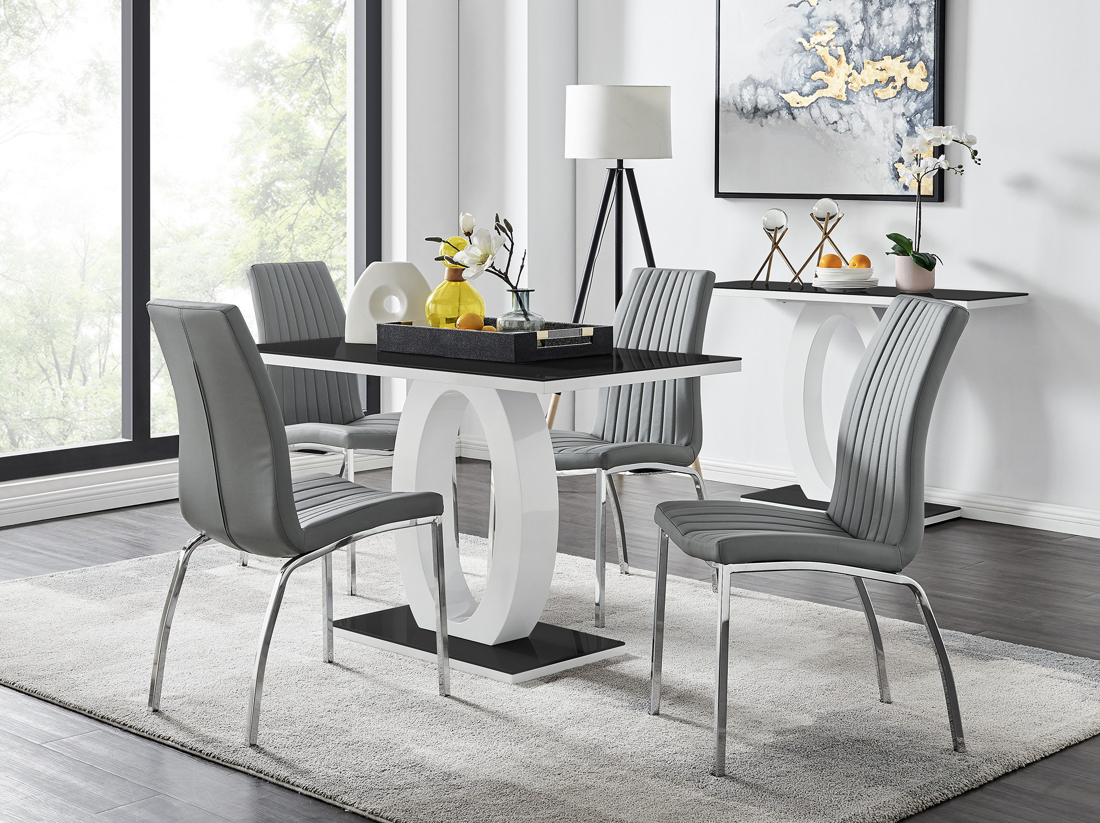East Urban Home Scottsmoor Modern High Gloss Halo 4 Seater Dining Table ...