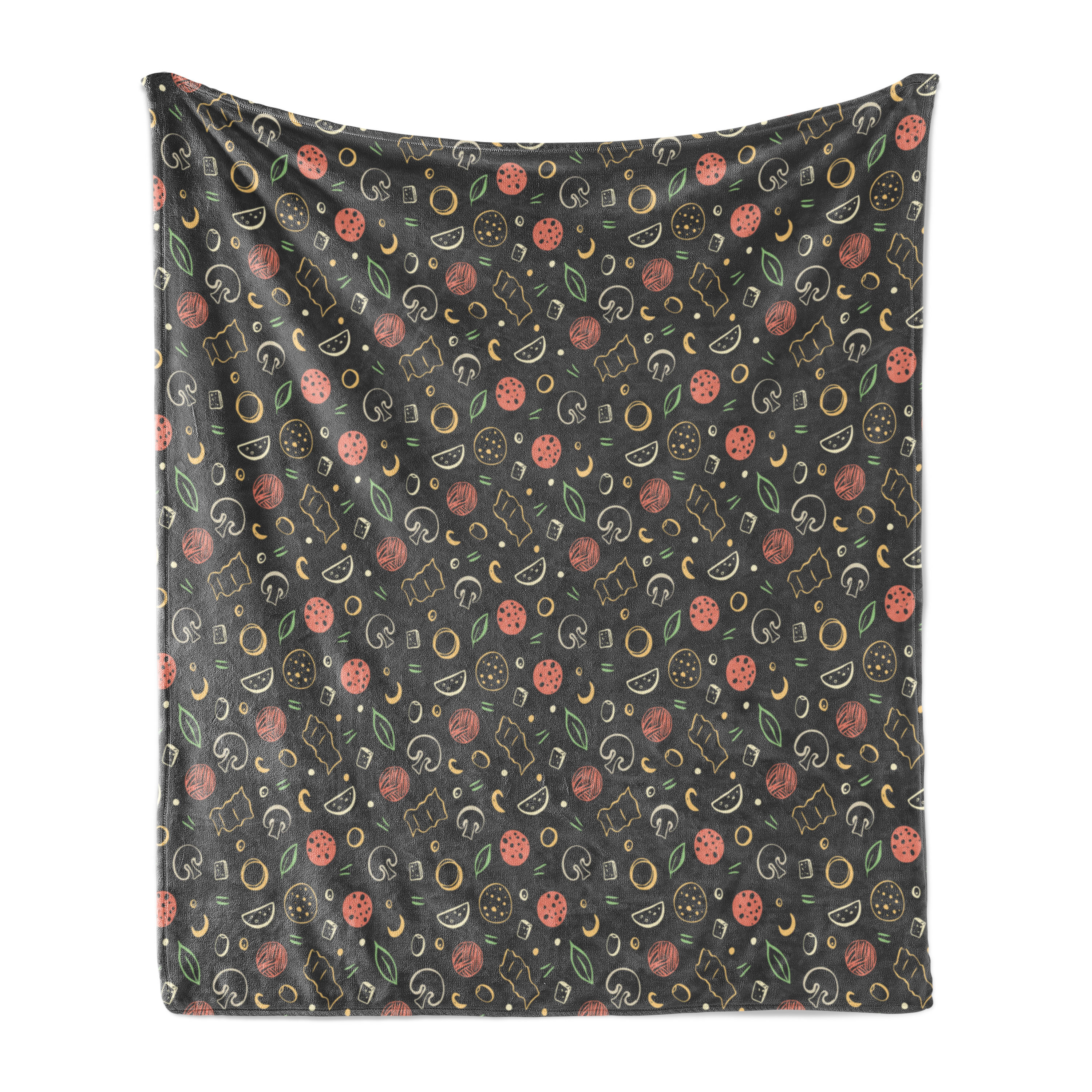 Ambesonne Cartoon Fleece Throw Blanket Sketches of Pizza Elements | Wayfair