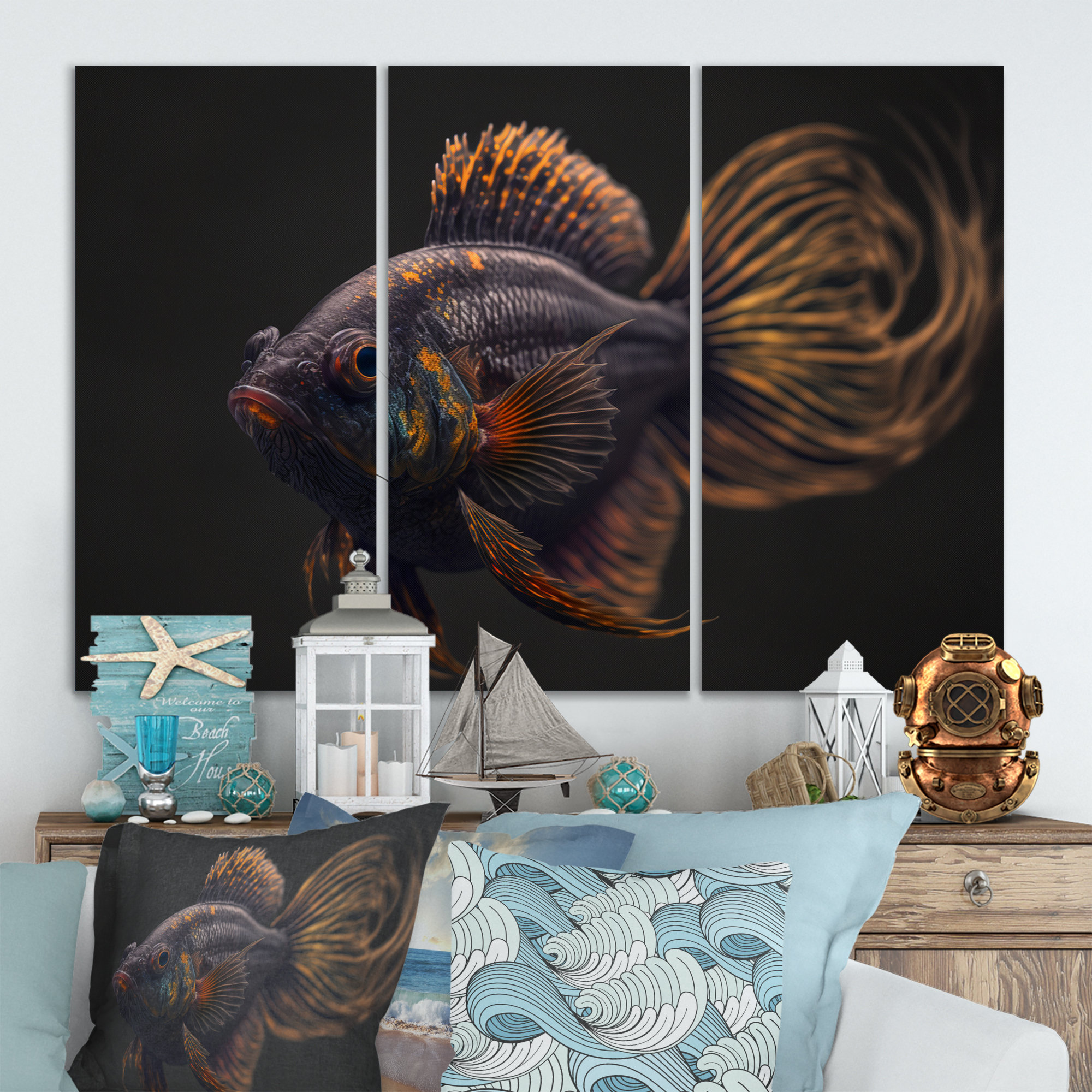 Dovecove Tropical Blue Fish In Shades Of Burgundy Tropical Blue Fish In ...